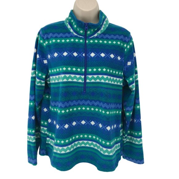 Laura Scott | Tops | Laura Scott Womens Fleece Blue Green Geo Print 2 ...